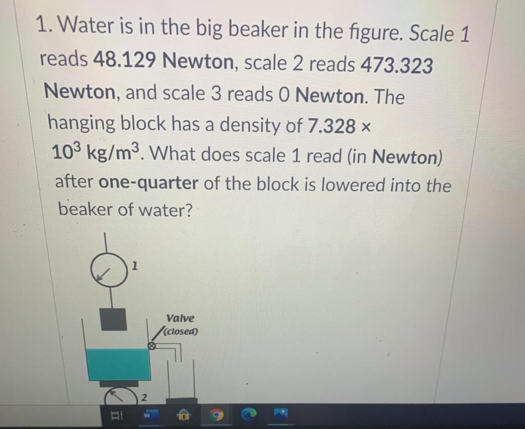 Solved 1. Water is in the big beaker in the figure. Scale 1 | Chegg.com