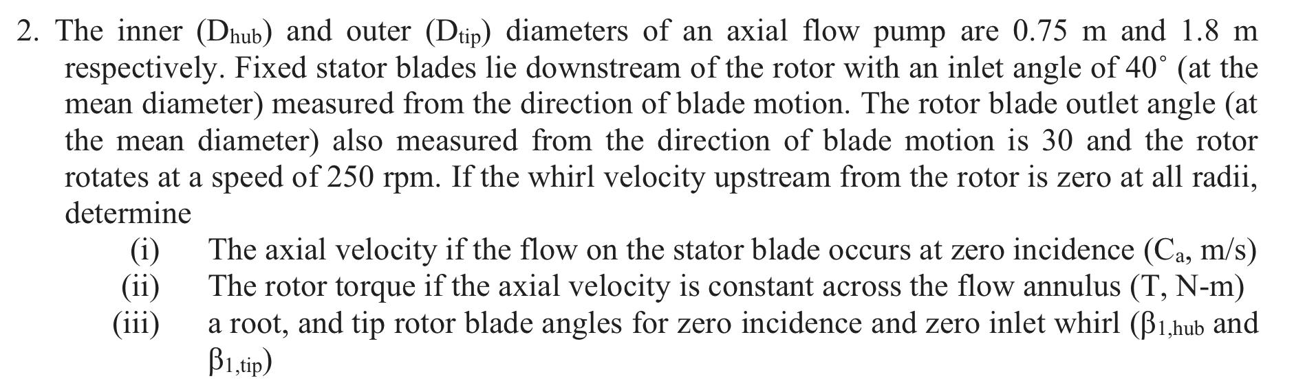 Solved 2. The inner (Dhub ) and outer (Dtip ) diameters of | Chegg.com