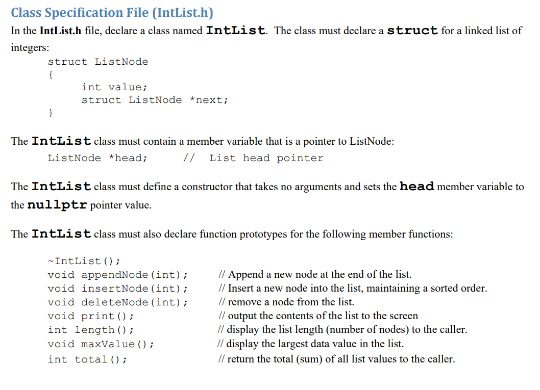 Solved Class Specification File Intlist H In The Intlist H