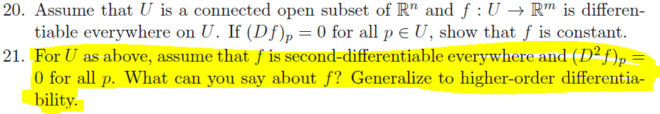 Solved 20. Assume that U is a connected open subset of R™ | Chegg.com