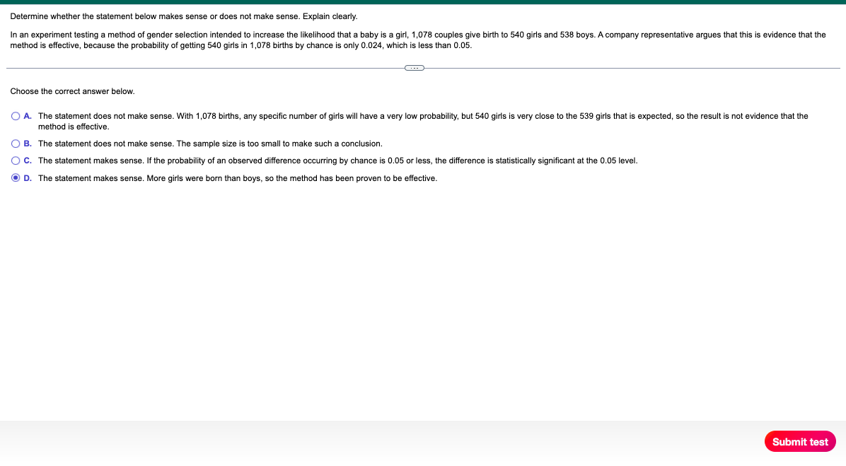 Solved Determine whether the statement below makes sense or | Chegg.com
