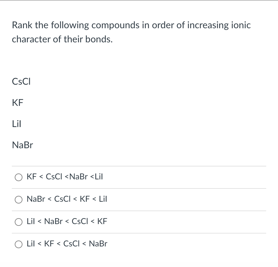 Solved Rank the following compounds in order of increasing | Chegg.com