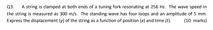 Solved Q3. A string is clamped at both ends of a tuning fork | Chegg.com
