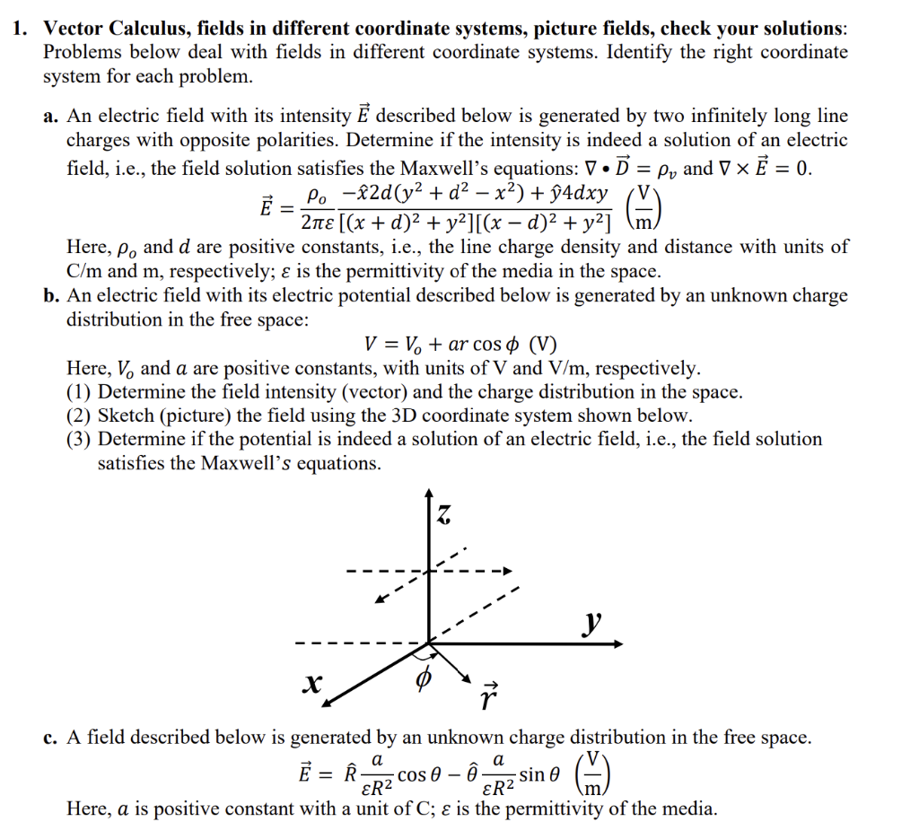Vector Calculus, fields in different coordinate | Chegg.com