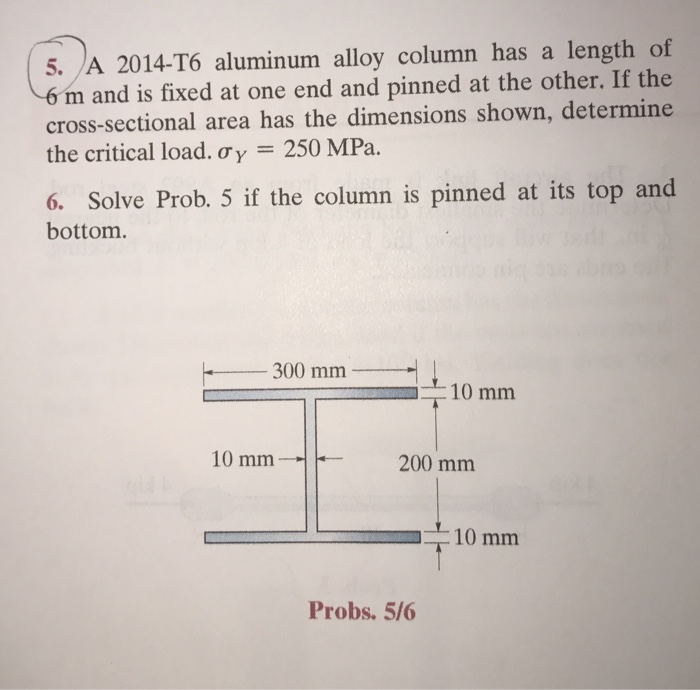 A 2014-T6 aluminum alloy column has a length of 6 m | Chegg.com