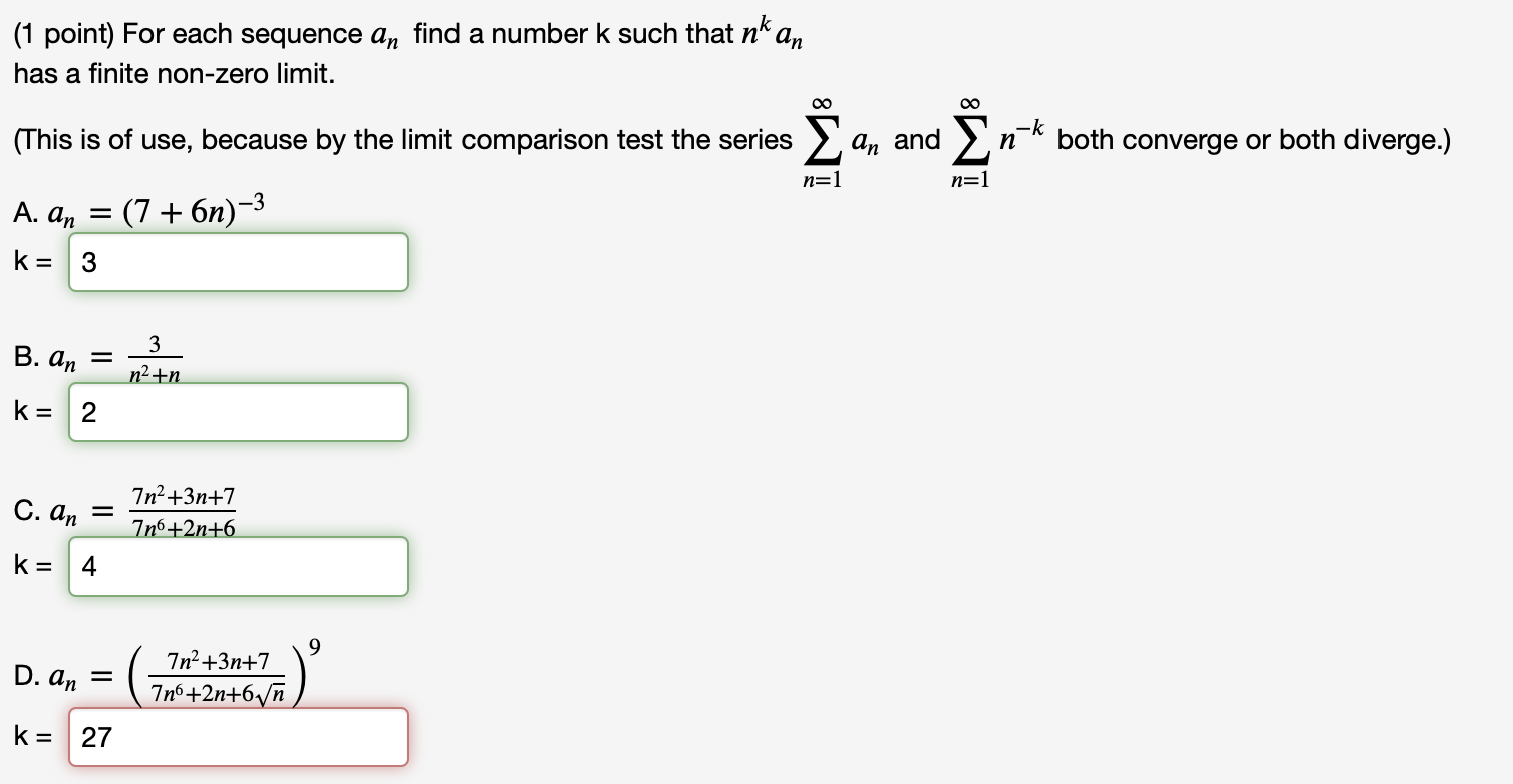 Solved (1 point) For each sequence an find a number k such | Chegg.com