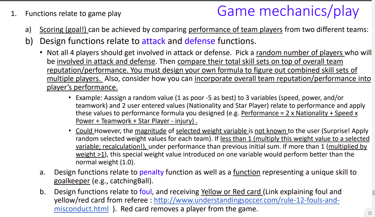 1. Functions relate to game play Game mechanics/play | Chegg.com
