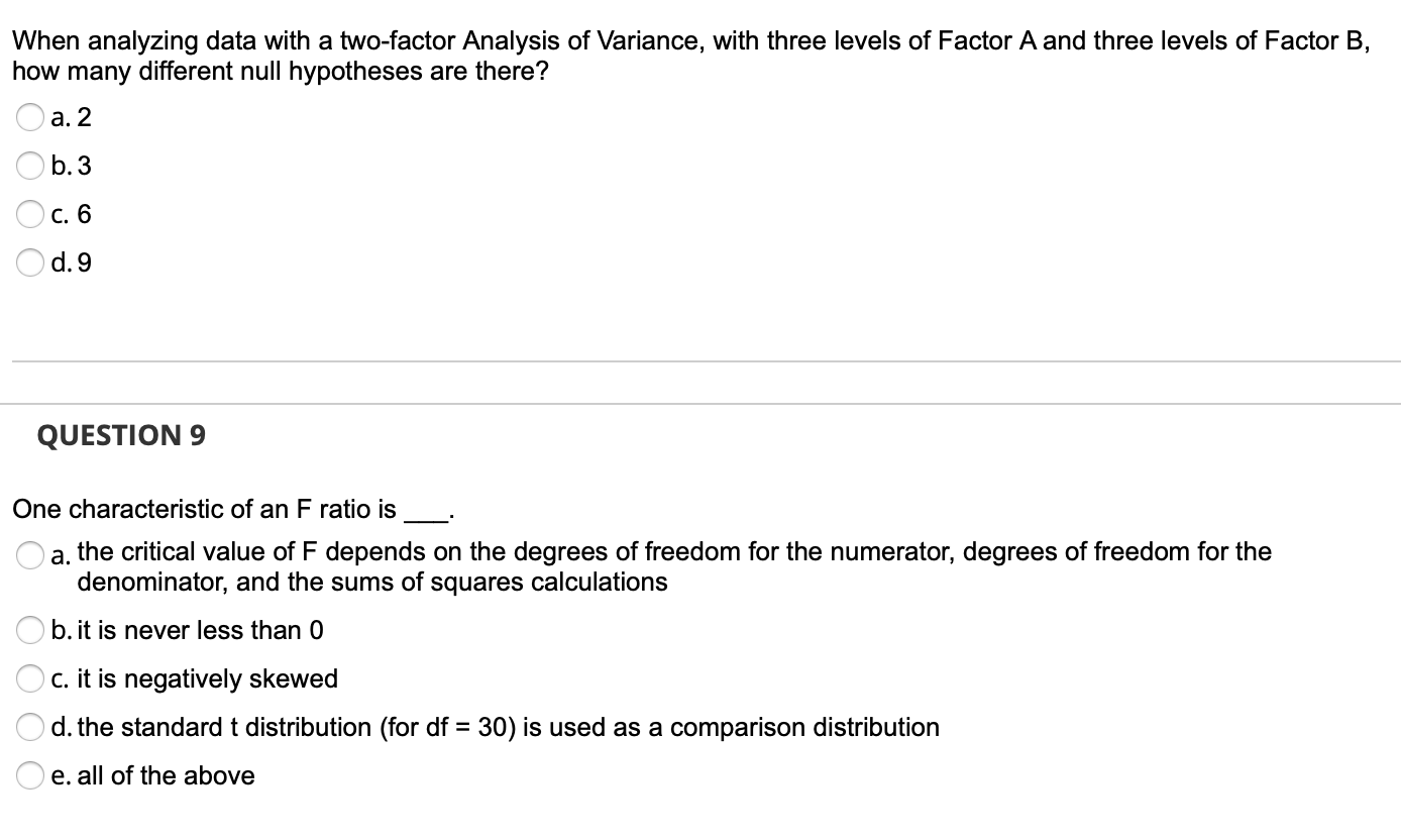 Solved When analyzing data with a two-factor Analysis of | Chegg.com