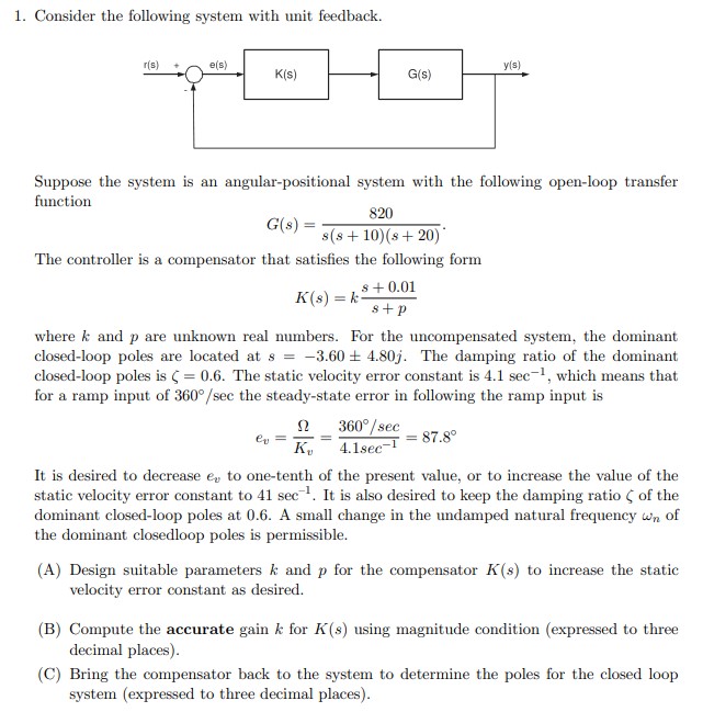 Solved Consider the following system with unit | Chegg.com