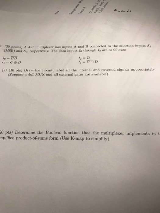 Solved 1. (30 points) A 4x1 multiplexer has inputs A and B | Chegg.com