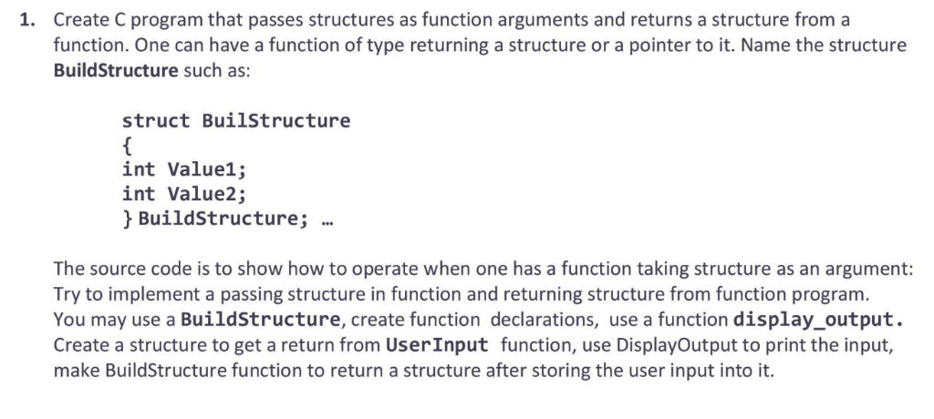 Solved Create C program that passes structures as function | Chegg.com