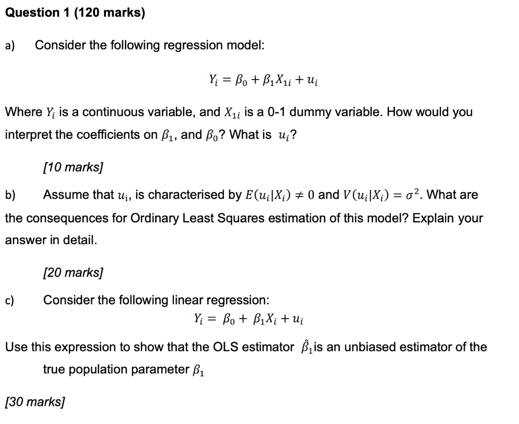 Solved a) Consider the following regression model: | Chegg.com
