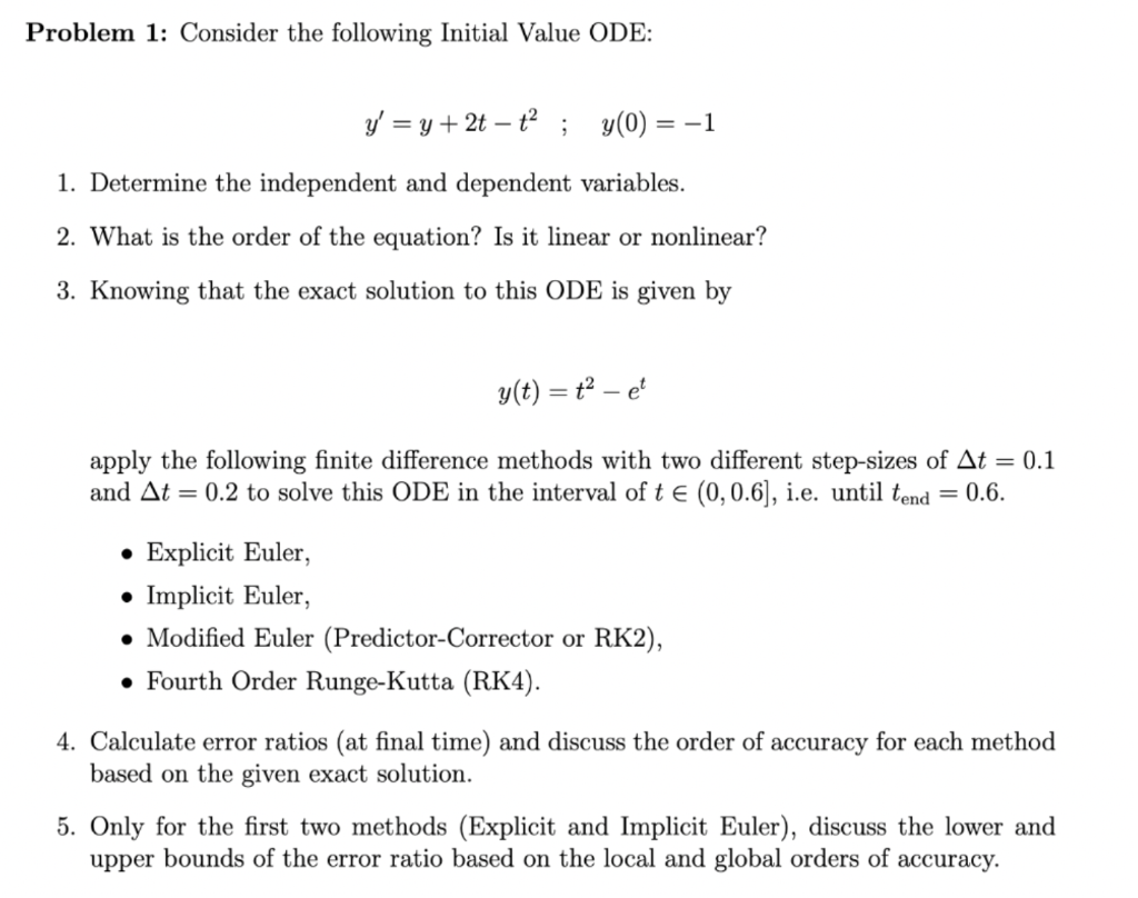 Solved Problem 1: Consider the following Initial Value ODE: | Chegg.com