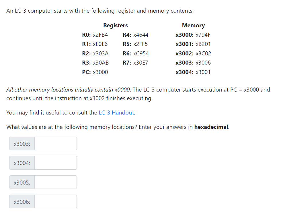Solved An LC-3 computer starts with the following register | Chegg.com