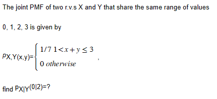 Solved The joint PMF of two r.v.s X and Y that share the | Chegg.com