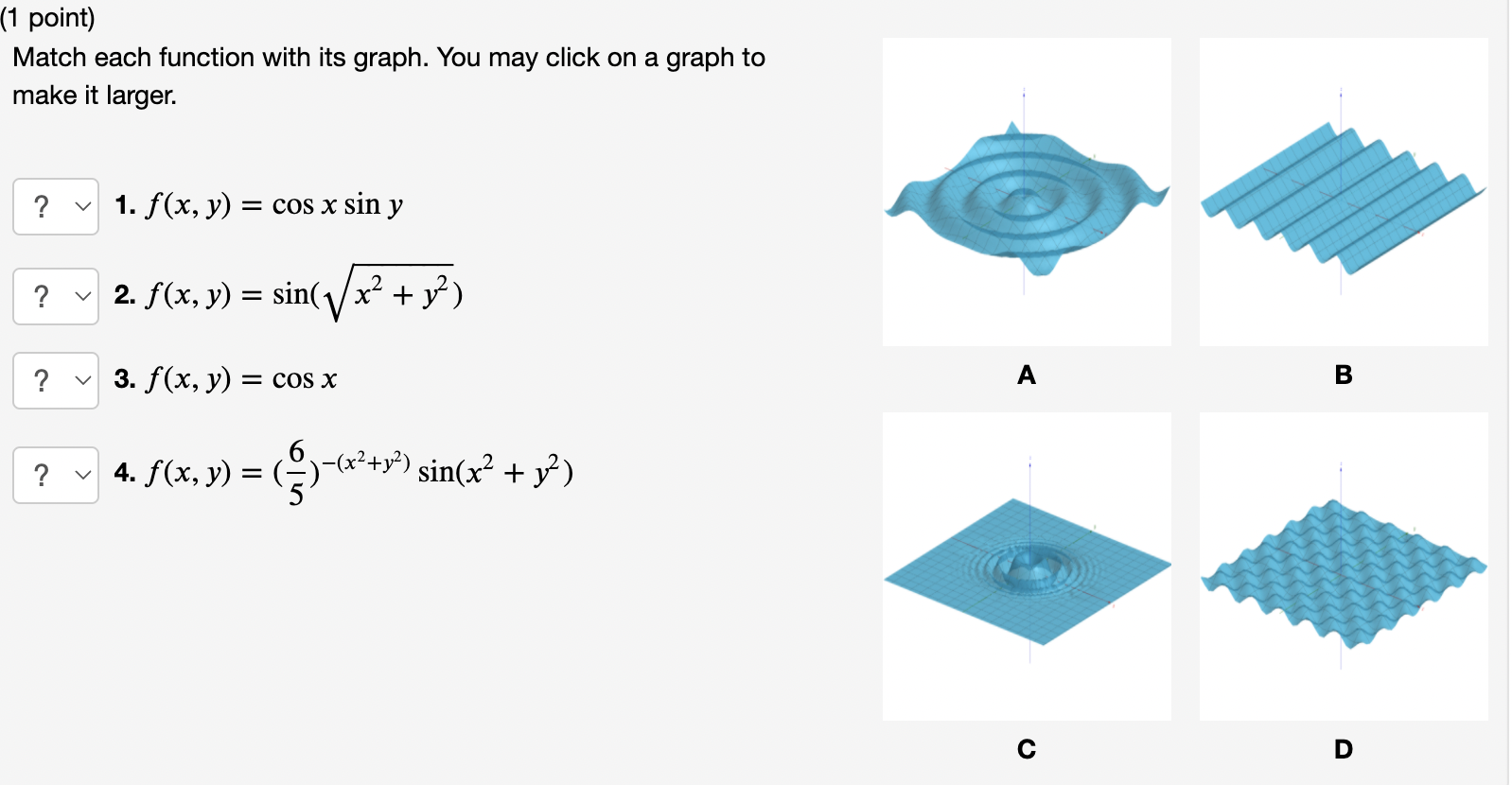 Solved (1 point) Match each function with its graph. You may | Chegg.com