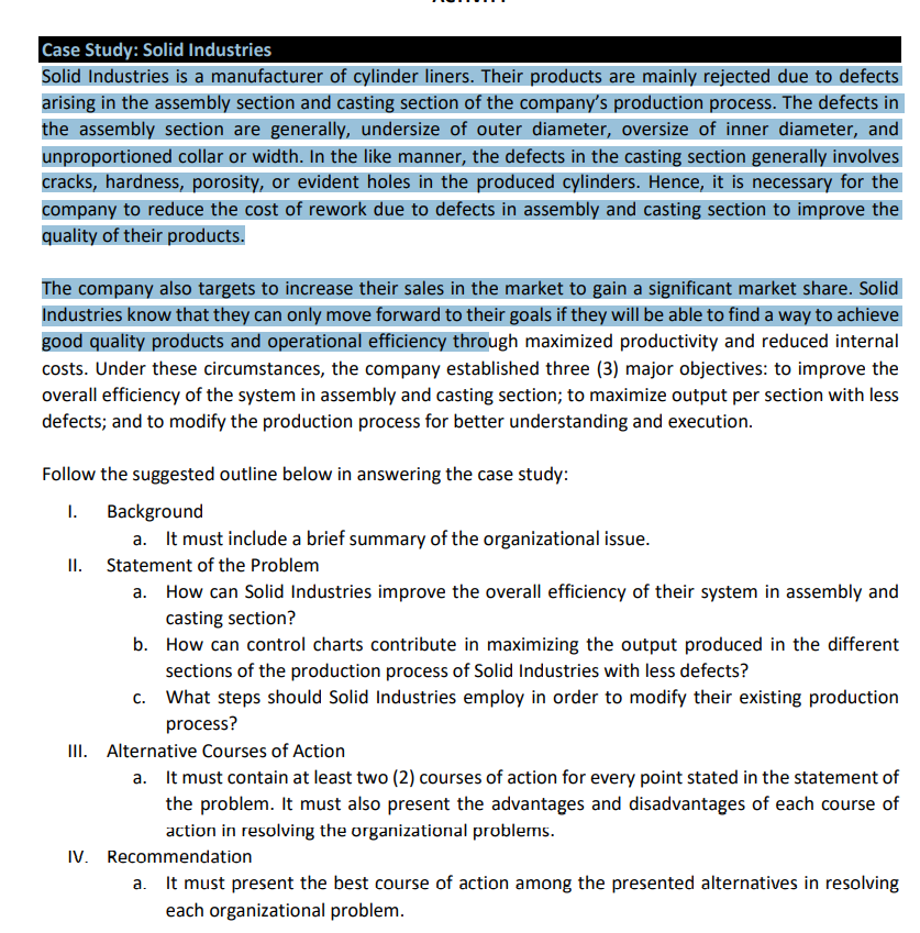 Solved Case Study: Solid Industries Solid Industries is a | Chegg.com