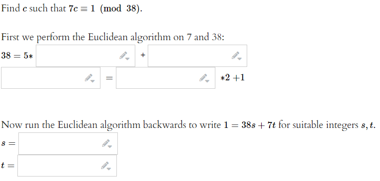 Solved Find c such that 7c≡1(mod38). First we perform the | Chegg.com