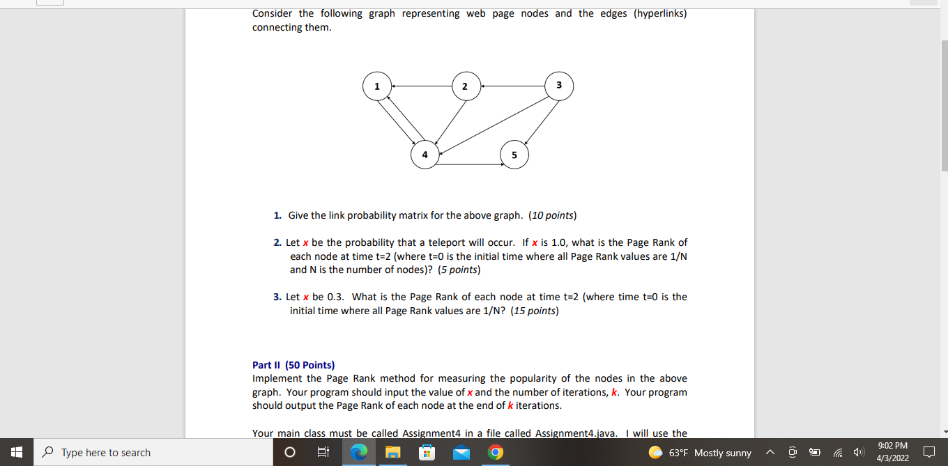 Consider the following graph representing web page | Chegg.com