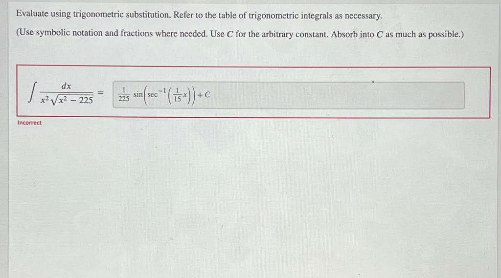 Solved Evaluate using trigonometric substitution. Refer to | Chegg.com