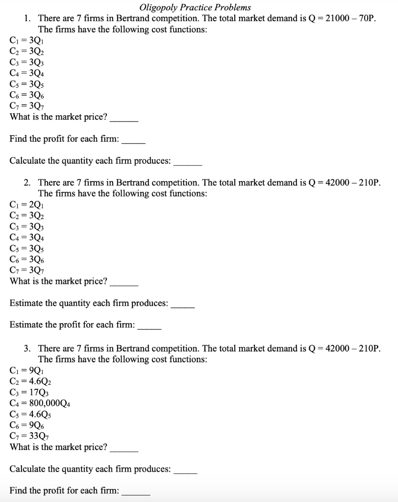 Solved Oligopoly Practice Problems 1. There are 7 firms in | Chegg.com