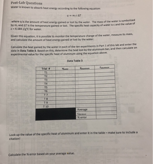 Solved Can someone please help me fill out Data Table 3 and | Chegg.com
