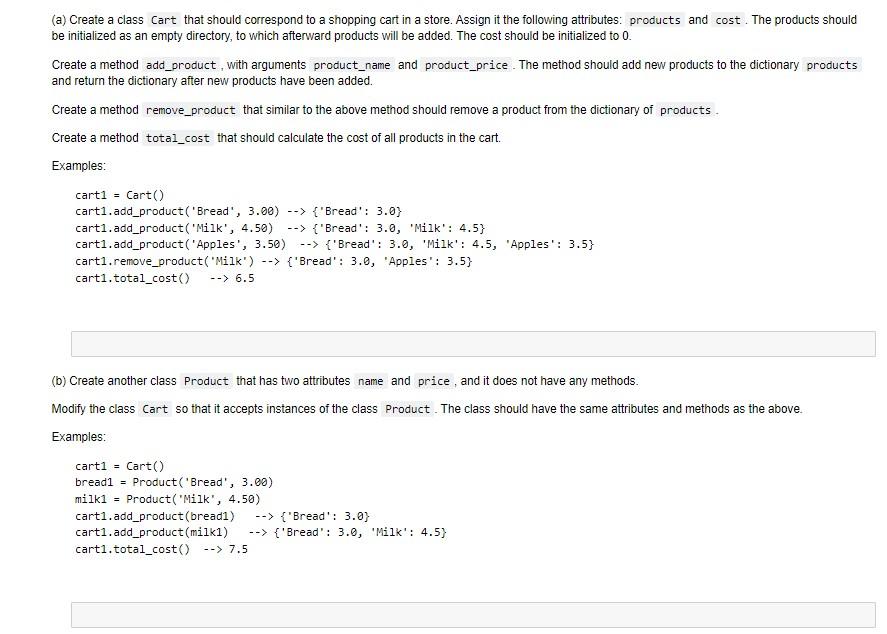 Solved (a) Create a class Cart that should correspond to a | Chegg.com