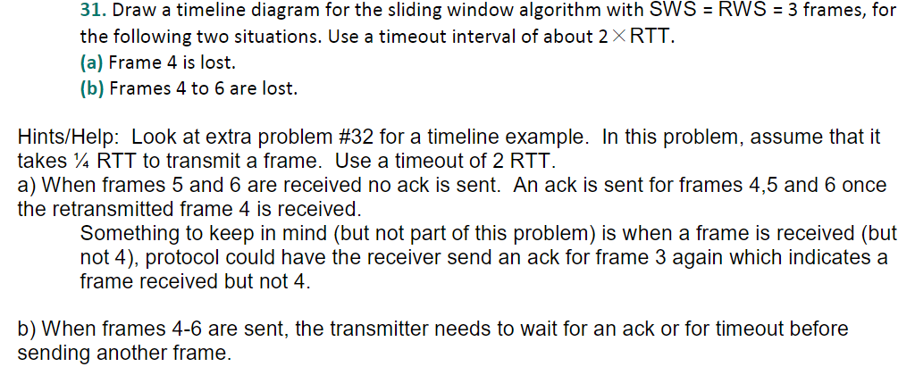 Solved 31. Draw a timeline diagram for the sliding window | Chegg.com