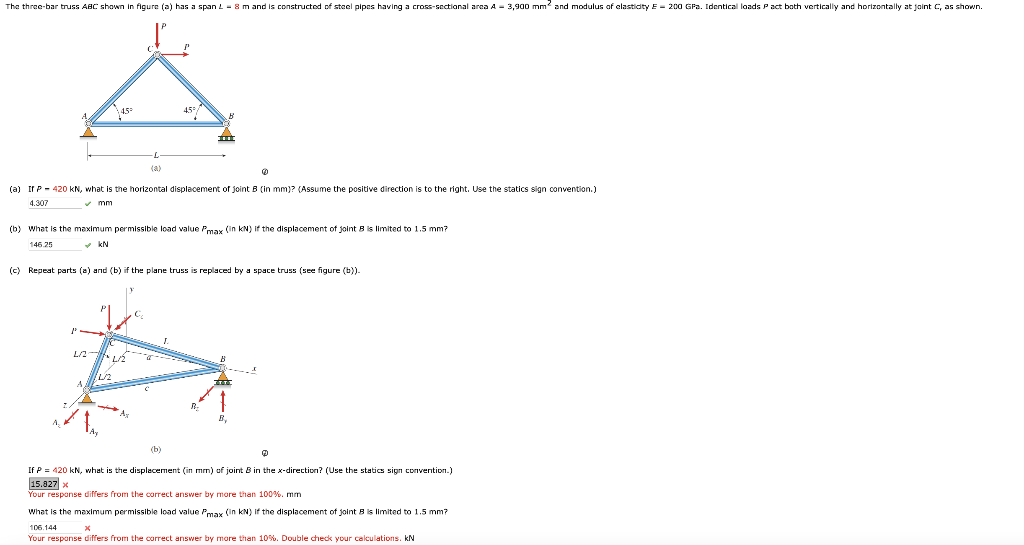 Solved The three-bar truss ABC shown in figure (a) has a | Chegg.com