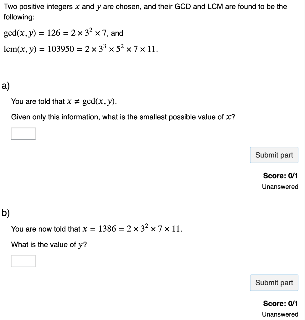 Solved Two positive integers x and y are chosen, and their | Chegg.com