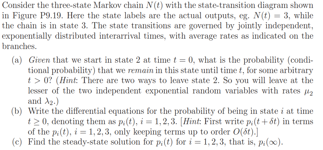 Consider the three-state Markov chain N(t) with | Chegg.com