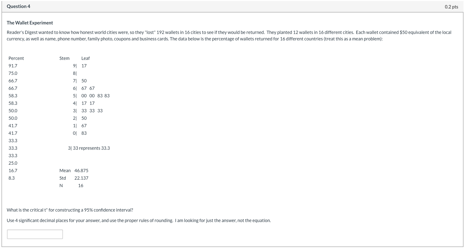 Solved Question 4 0.2 pts The Wallet Experiment Reader's | Chegg.com
