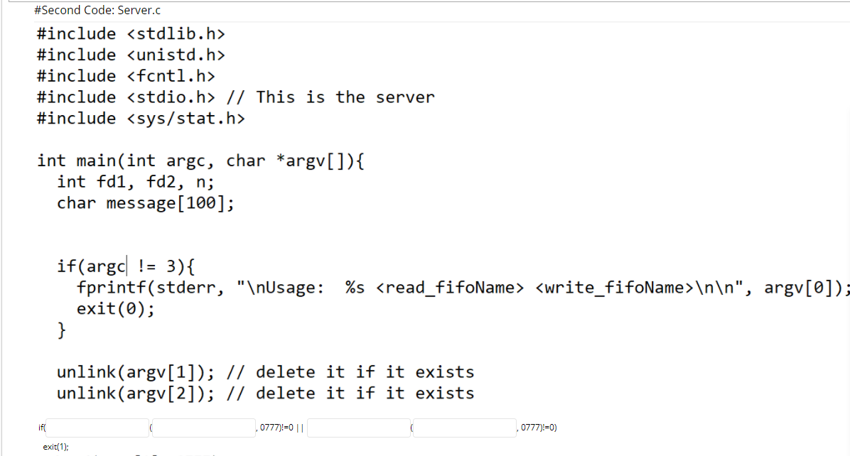 Using FIFOS in a client/server scenario. Fill in the | Chegg.com