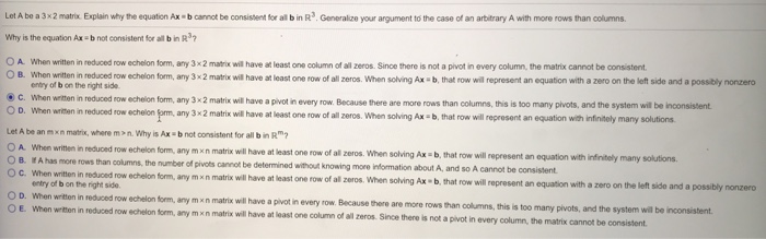 Solved Let A be a 3x2 matrix. Explain why the equation Ax b | Chegg.com