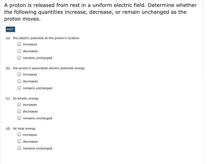 Solved A Proton Is Released From Rest In A Uniform Electric