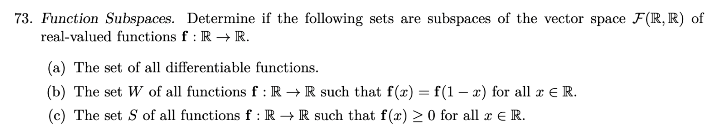 Solved 73. Function Subspaces. Determine if the following | Chegg.com
