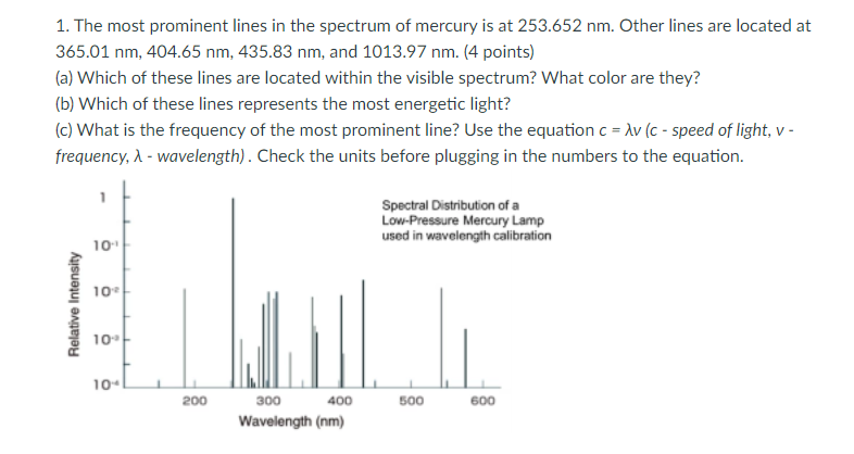Solved 1. The most prominent lines in the spectrum of | Chegg.com
