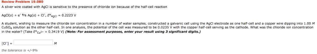 Solved Review Problem 19.080 A silver wire coated with AgCl | Chegg.com