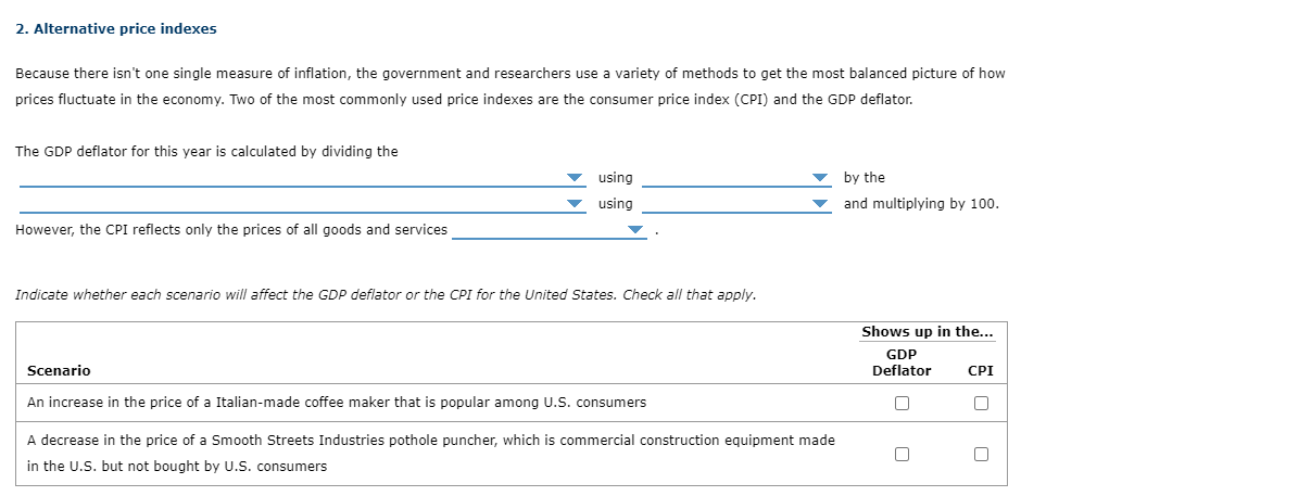 Solved 2. Alternative price indexes Because there isn't one | Chegg.com