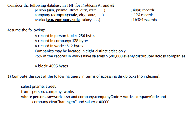 Consider the following database in INF for Problems | Chegg.com