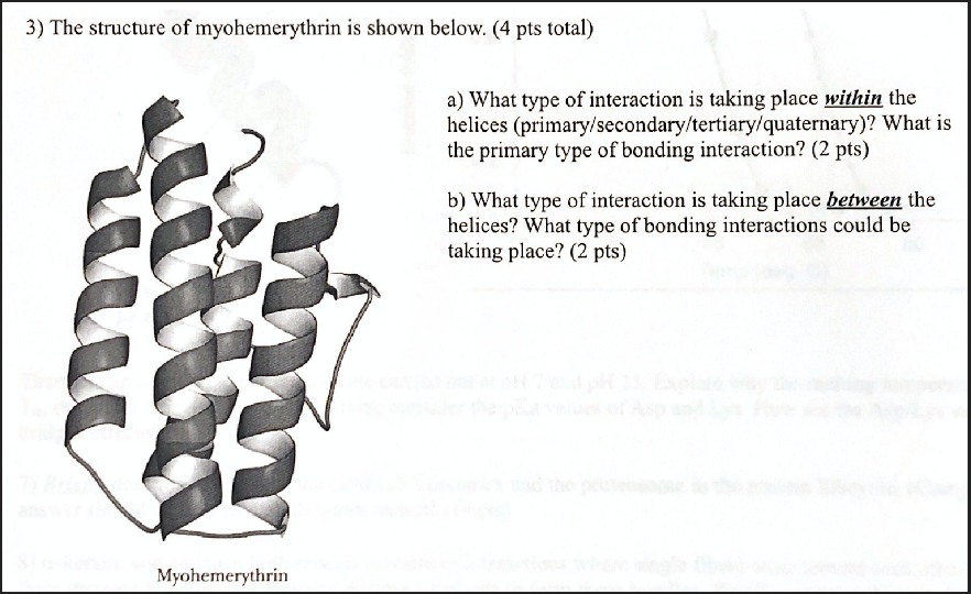 Solved 3) The structure of myohemerythrin is shown below. (4 | Chegg.com