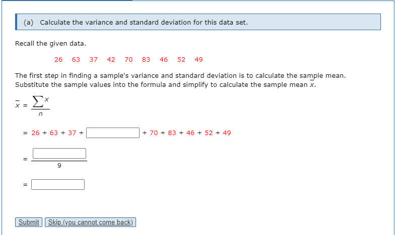 Solved (a) Calculate the variance and standard deviation for | Chegg.com