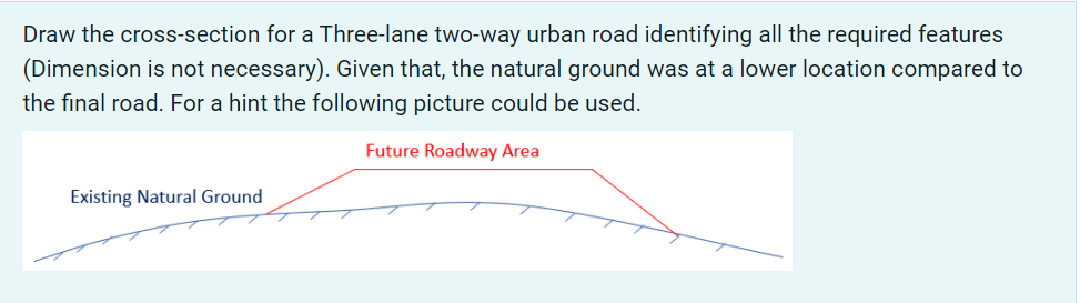 Solved Draw the cross-section for a Three-lane two-way urban | Chegg.com