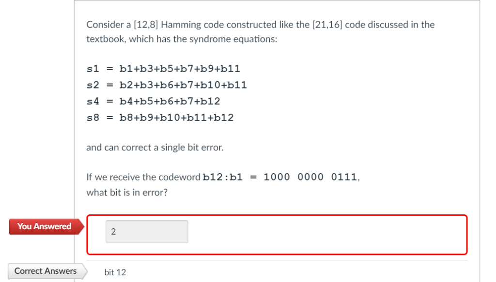 Solved Consider A [12 8] Hamming Code Constructed Like The