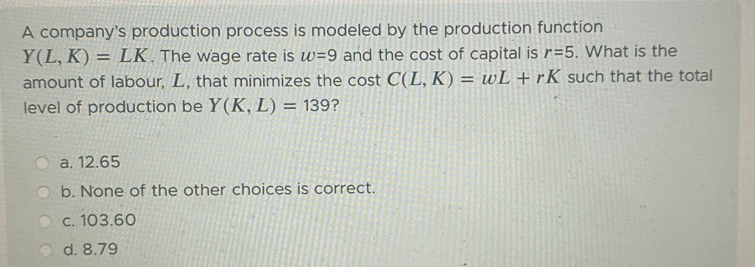 Solved A company's production process is modeled by the | Chegg.com