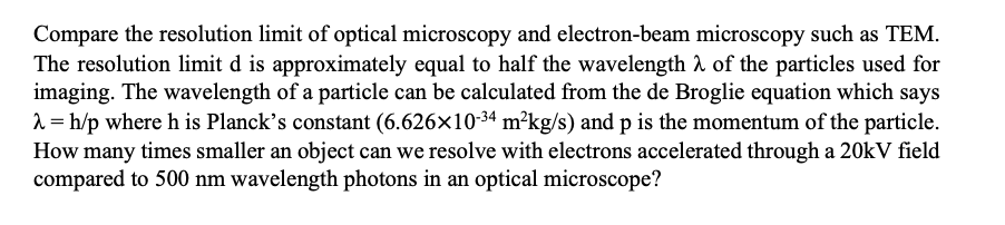 Solved Compare the resolution limit of optical microscopy | Chegg.com