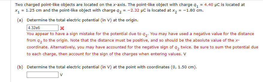 Solved = Two charged point-like objects are located on the | Chegg.com
