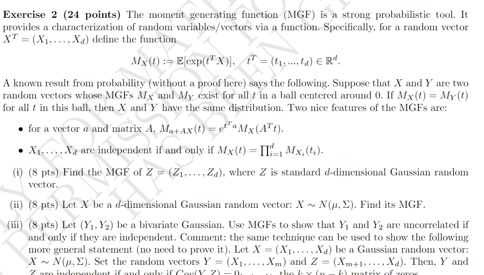 Solved Exercise 2 (24 points) The moment generating function | Chegg.com