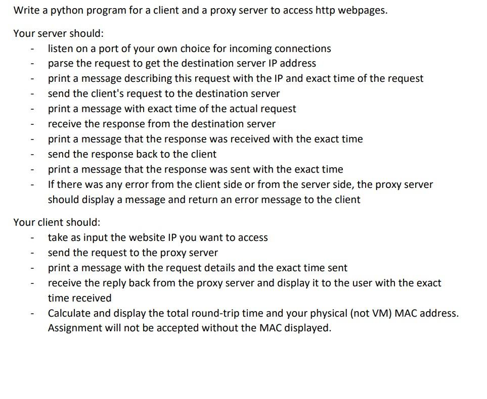 Solved Write a python program for a client and a proxy | Chegg.com