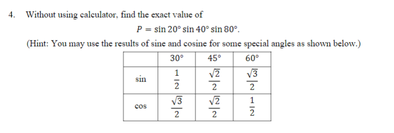 Solved 4. Without using calculator, find the exact value of | Chegg.com